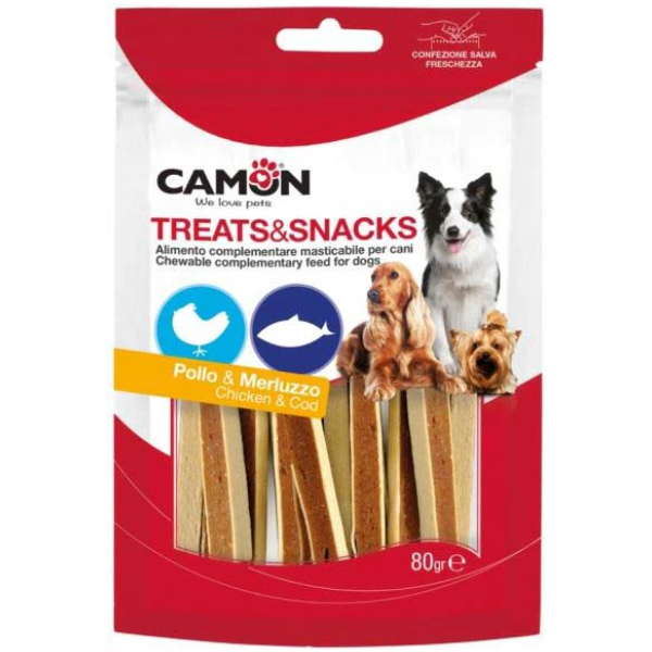 Recompense pentru caini Camon Fasii Pui si Cod 80g – Animax