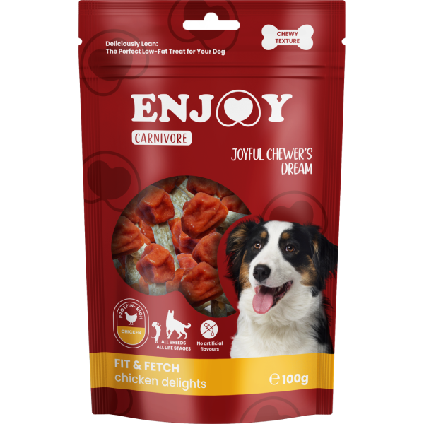 Recompense pentru caini Enjoy Carnivore Fit Fetch Chicken Delights 100 ...