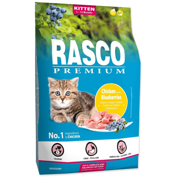 Hrana uscata pentru pisici Rasco Premium Kitten Pui&Afine 2kg – Animax