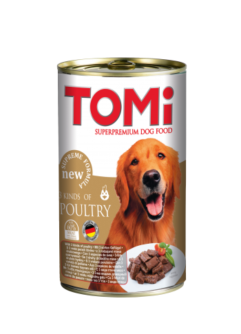 Hrana umeda pentru caini Tomi cu 3 feluri de carne de pui 1200 g ...